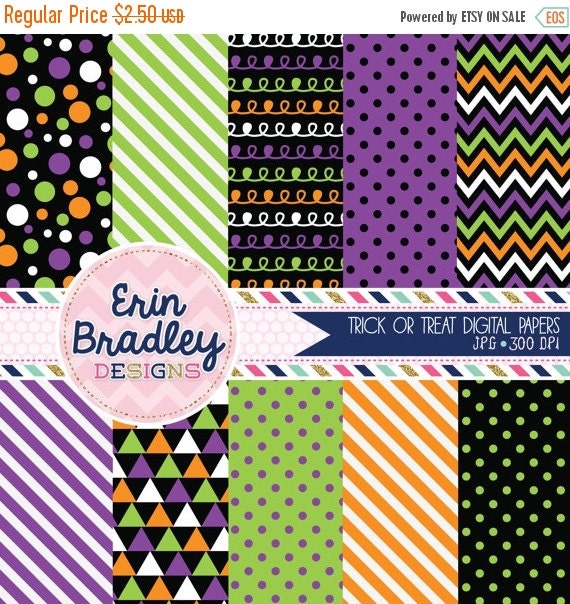 SALE Trick or Treat Halloween Digital Paper by ErinBradleyDesigns