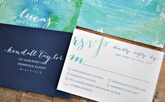 Beya Watercolor Wedding Invitation Suite with Twine Tie and