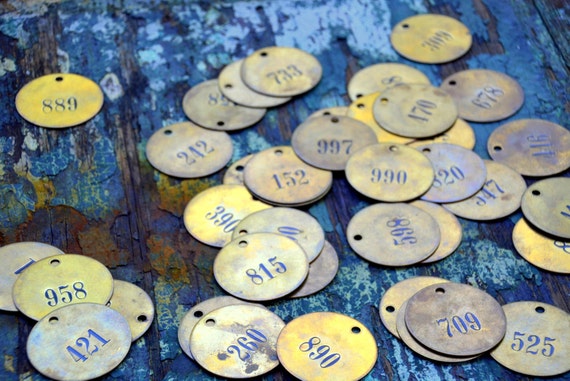 40 XLARGE Numbered Brass Round Disk / Disc Collection Lot: