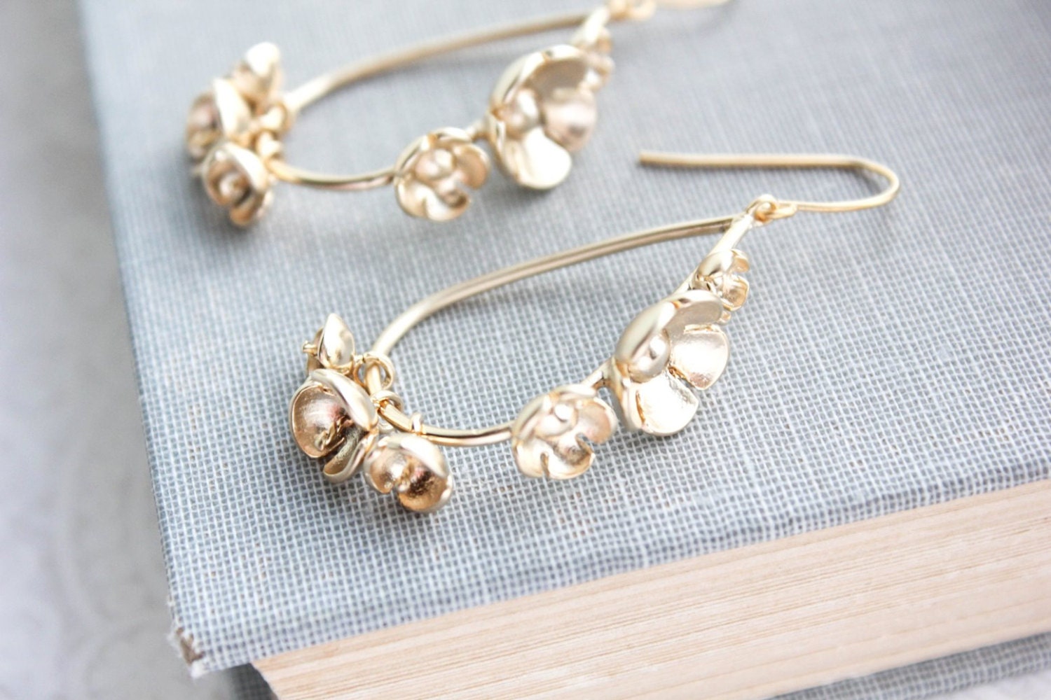 Gold Floral Hoop Earrings Gold Dangle Earrings Unique Modern
