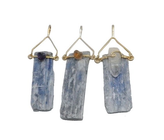 Blue Kyanite Slab With Citrine Accent and Gold by jewelersparadise