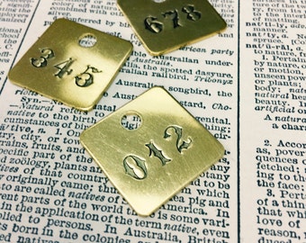 Custom hand punched square brass tag hand stamped key tag