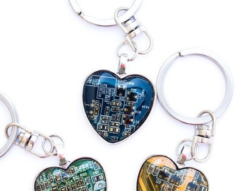 Circuit board keychain - geeky gift - techie IT - heart, resin