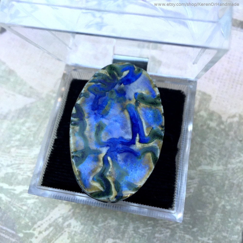 Oval ceramic ring statement ring statement by KerenOrHandmade