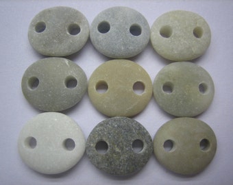 25 BEACH STONE 17mm BUTTONS Grey Tones Double by seagullseaglass
