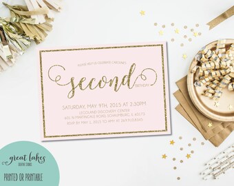 Girls Gold Glitter First Birthday Invitation by GreatLakesCreative