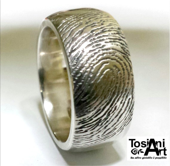 Engraved custom fingerprint Sterling Silver Ring with name