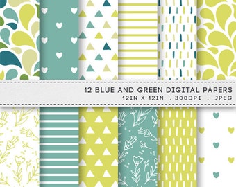 Green digital paper | Etsy