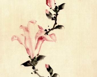 Japanese flowers art prints posters japanese Red by ArtPink