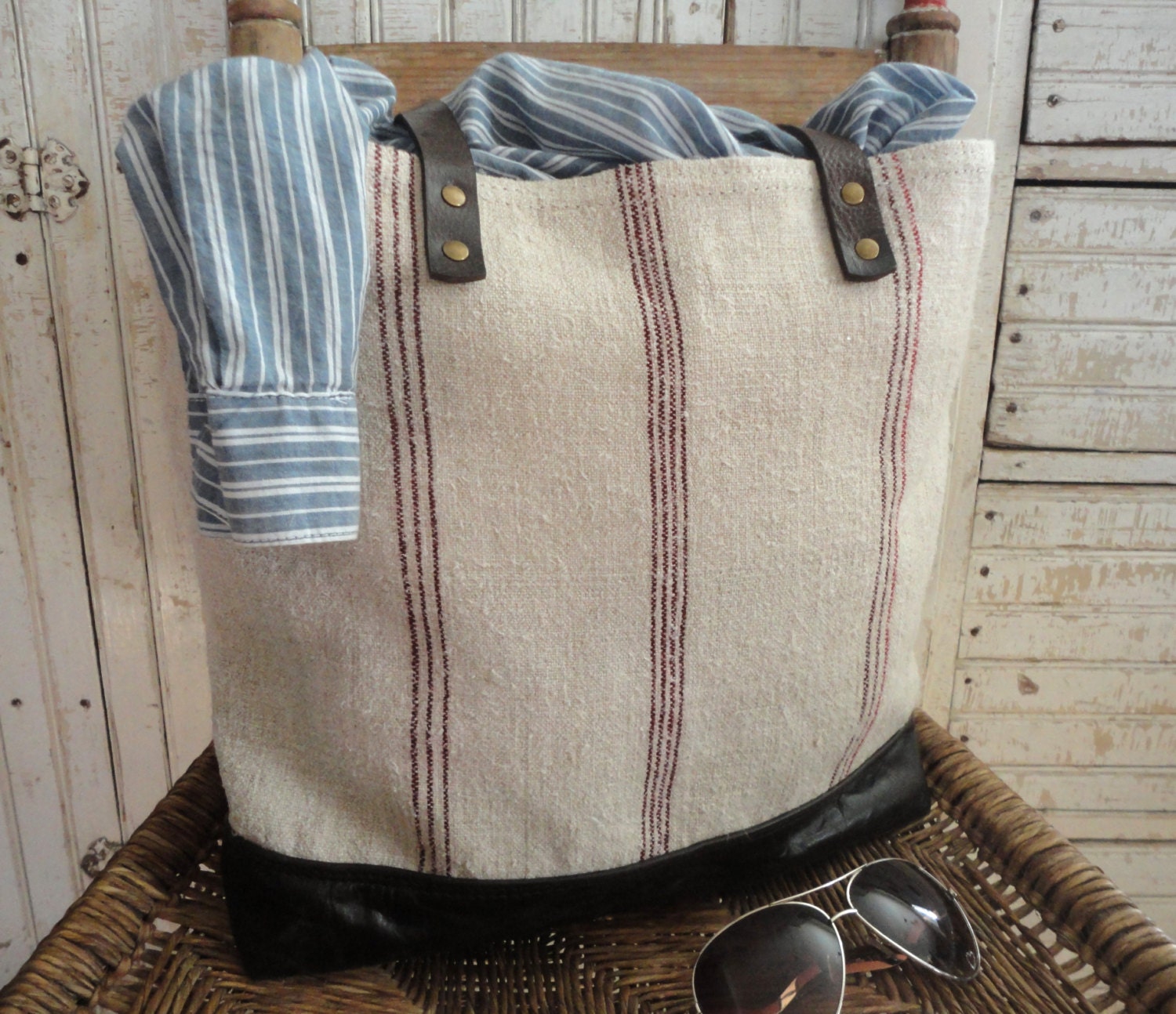 HOMESPUN LINEN TOTE Repurposed Bag Purse with by 1770mercantile