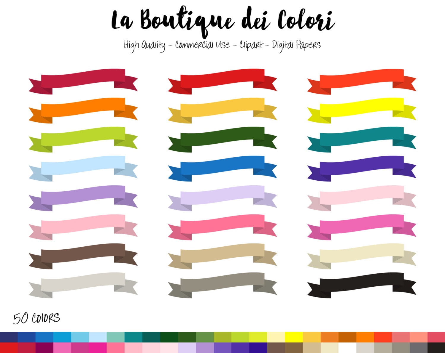 50 Rainbow Ribbon banner Clipart Banners Digital