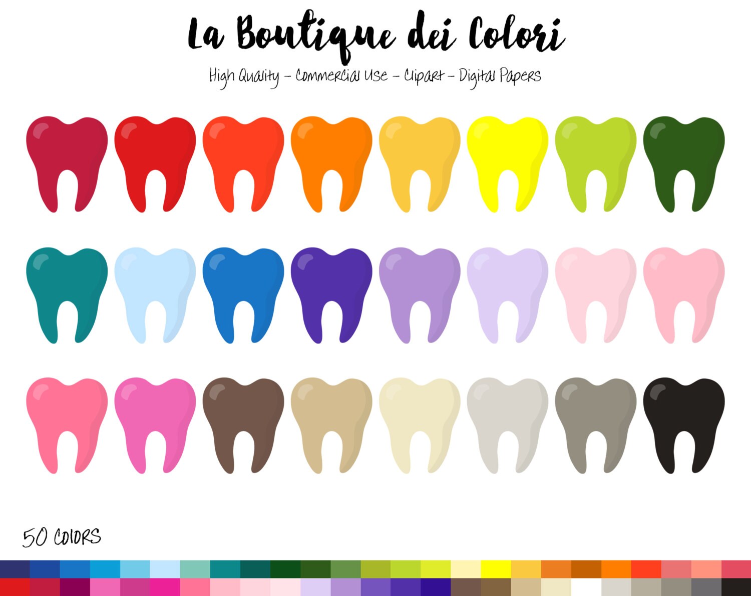 50 Rainbow Tooth Clip art Cute Digital illustrations PNG
