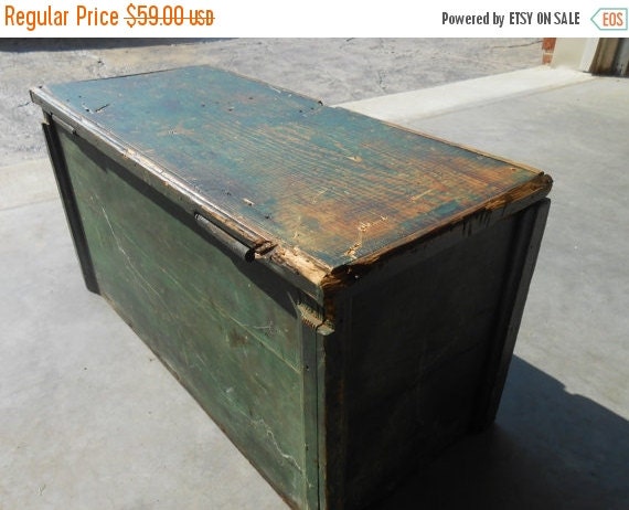 Holiday SALE Vintage Wood Box Rustic Green Handmade Container ...