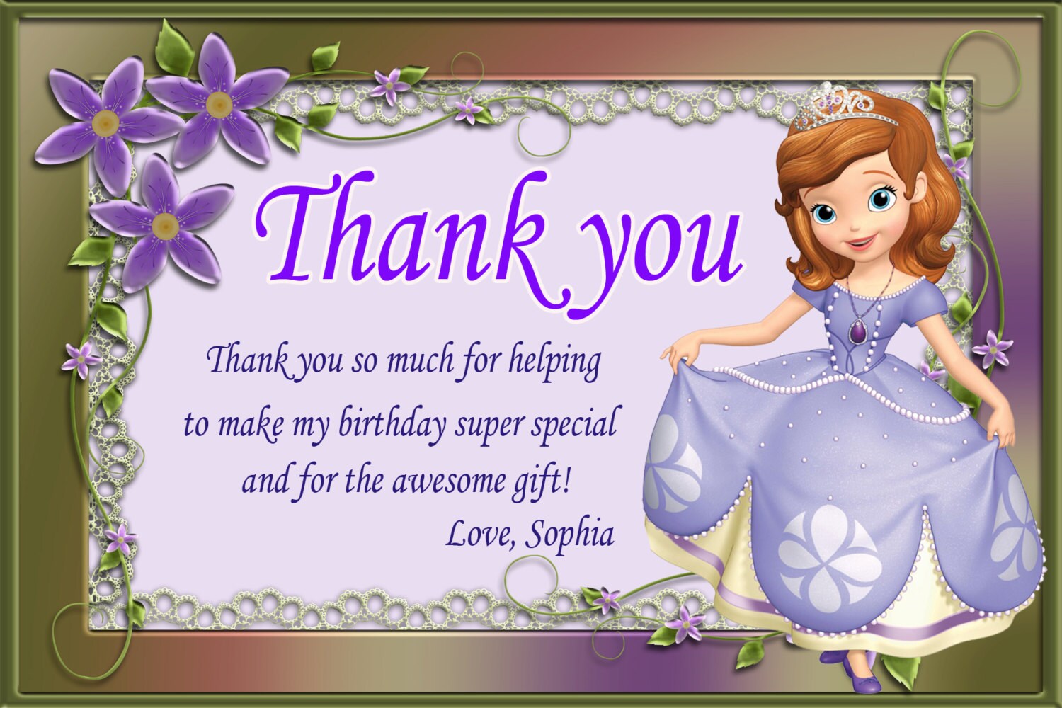 Sophia the first thank you card princess sofia thank you