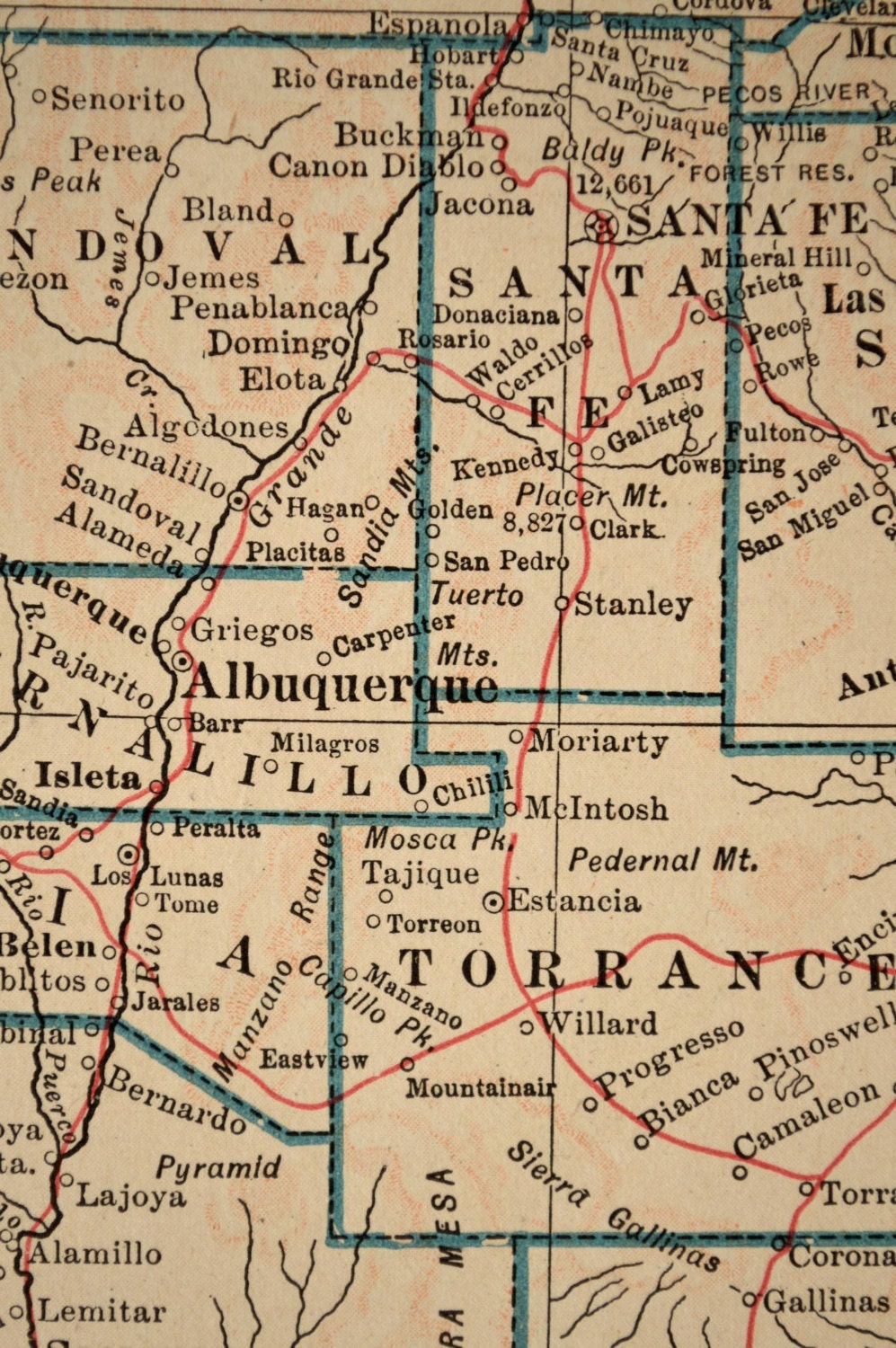 New Mexico Map New Mexico Antique Railroad Original State