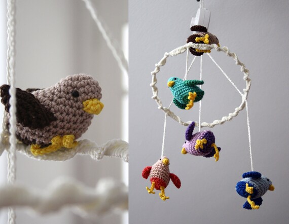 Crochet pattern for Baby bird mobile with musicbox