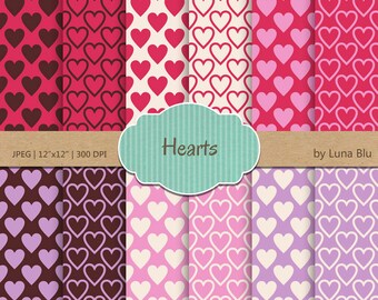 Heart Digital Paper pack: Pastel Hearts pastel by Lunabludesign