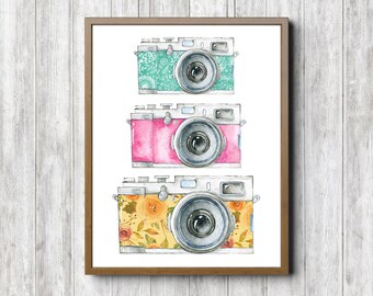 CAMERA Camera wall art watercolour effect watercolour