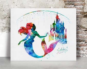 Ariel on the Rock Art Print Little Mermaid Print Nursery