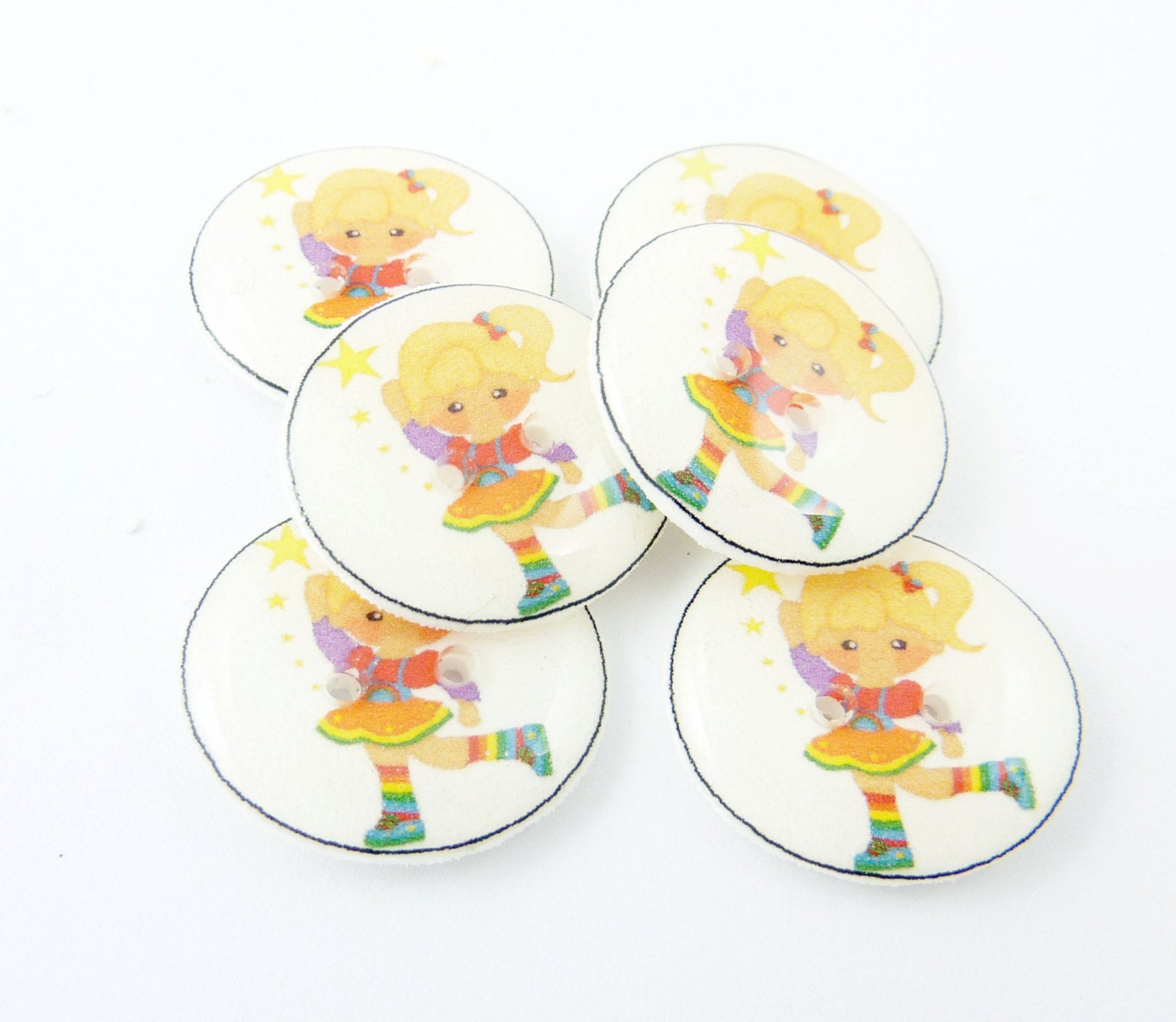 6 Rainbow Girl Buttons. 6 Handmade Buttons. by buttonsbyrobin