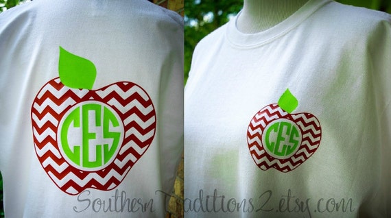 Items similar to Teacher Tshirt - Chevron Apple Teacher tee - Monogram ...