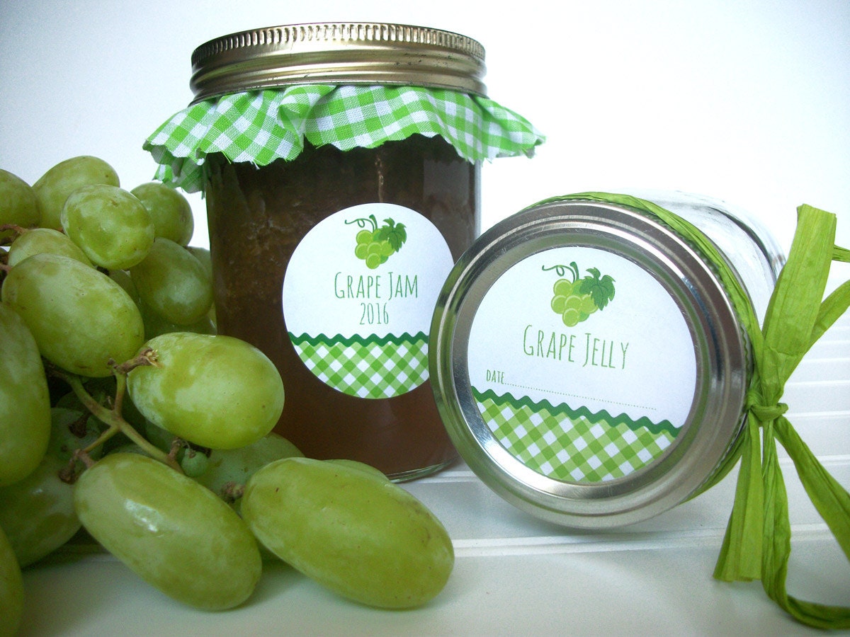 Gingham Green Grape canning labels white grape jelly label