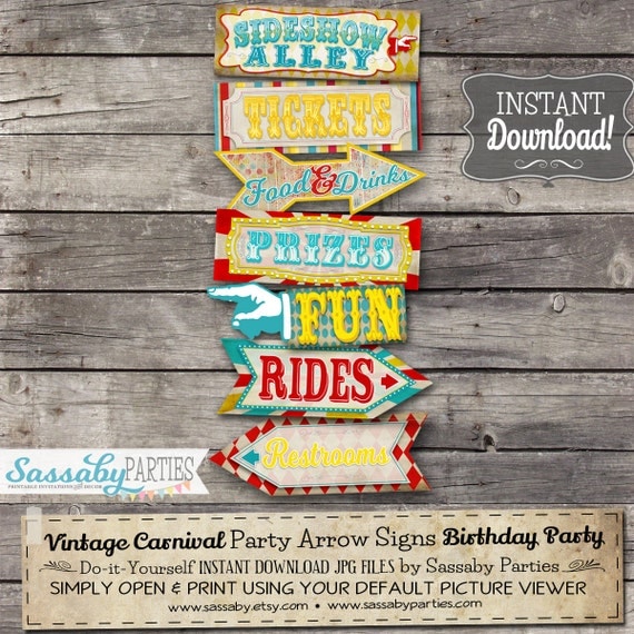 Vintage Carnival Party Arrow Signs Posters - Instant Download ...