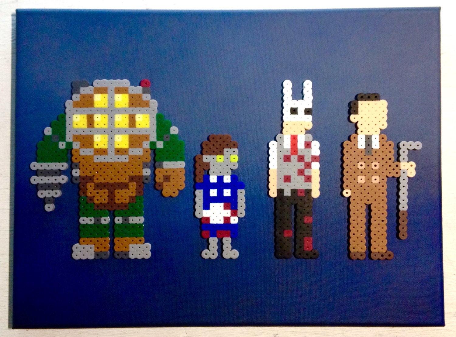 BioShock Retro Art. 8 bit Pixel Art. Perler Beads on Canvas.