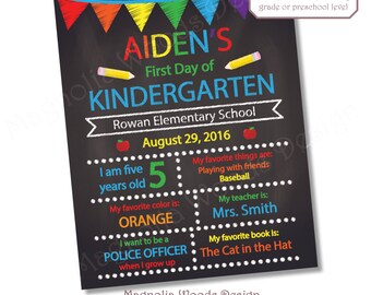 Items similar to First Day of Kindergarten Chalkboard - Girl 1st Day of ...