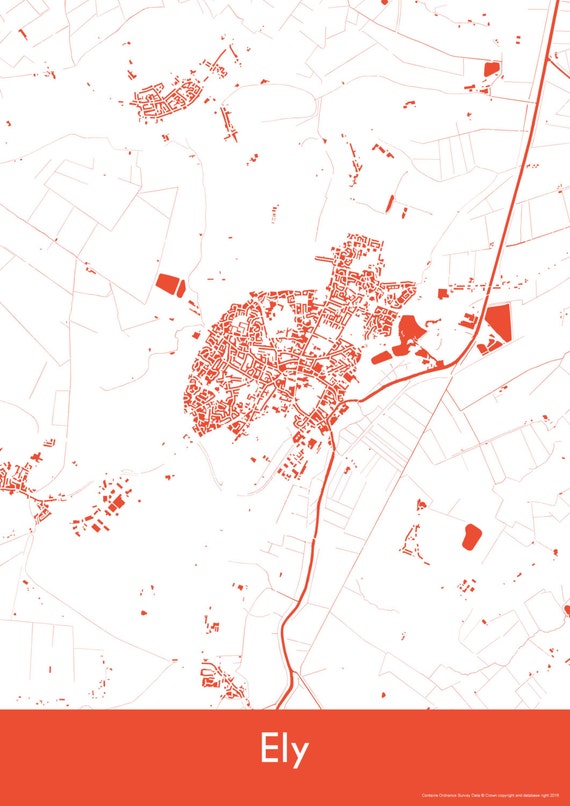 Ely Map Buildings City Map Art Print of Ely City England
