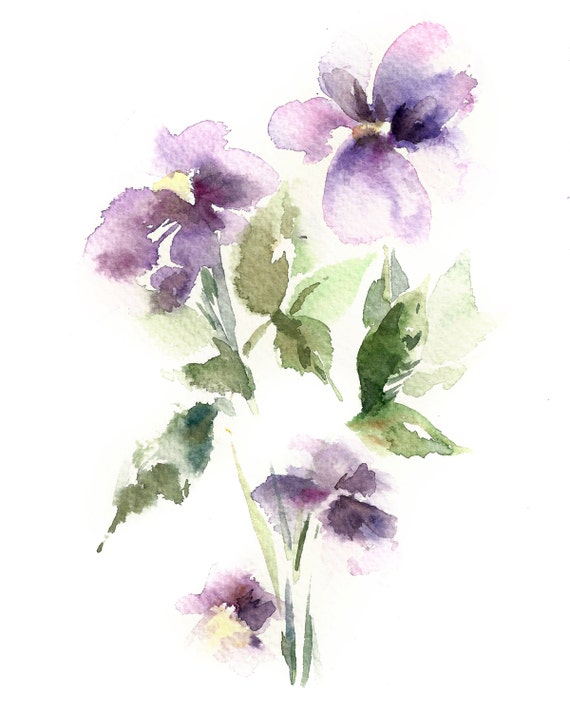 Watercolor Painting Art Print Purple Flowers by CanotStopPrints