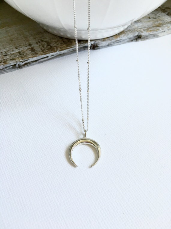 Silver Cresent Moon Necklace Sterling Silver Bouble by Designbydd