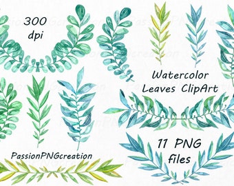 Watercolor leaves clipart watercolour clip by PassionPNGcreation
