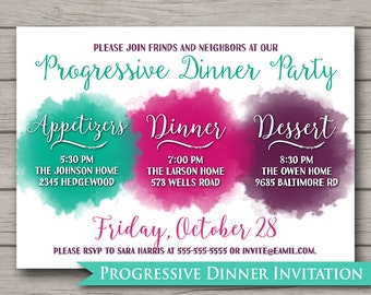 Progressive Dinner Party Invitation by IttyBittyPixel on Etsy
