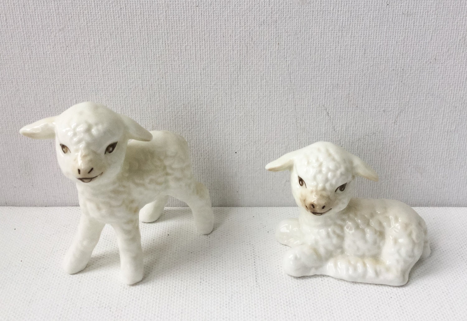 Pair of Vintage Lamb Figurines Ceramic Lamb Figures Bone