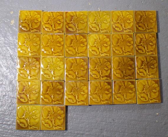 Antique William Godwin Arts and Crafts poppy majolica tile