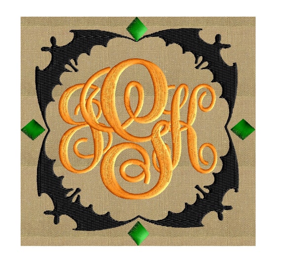 Circle of Bats Font Frame Monogram Embroidery Design Font