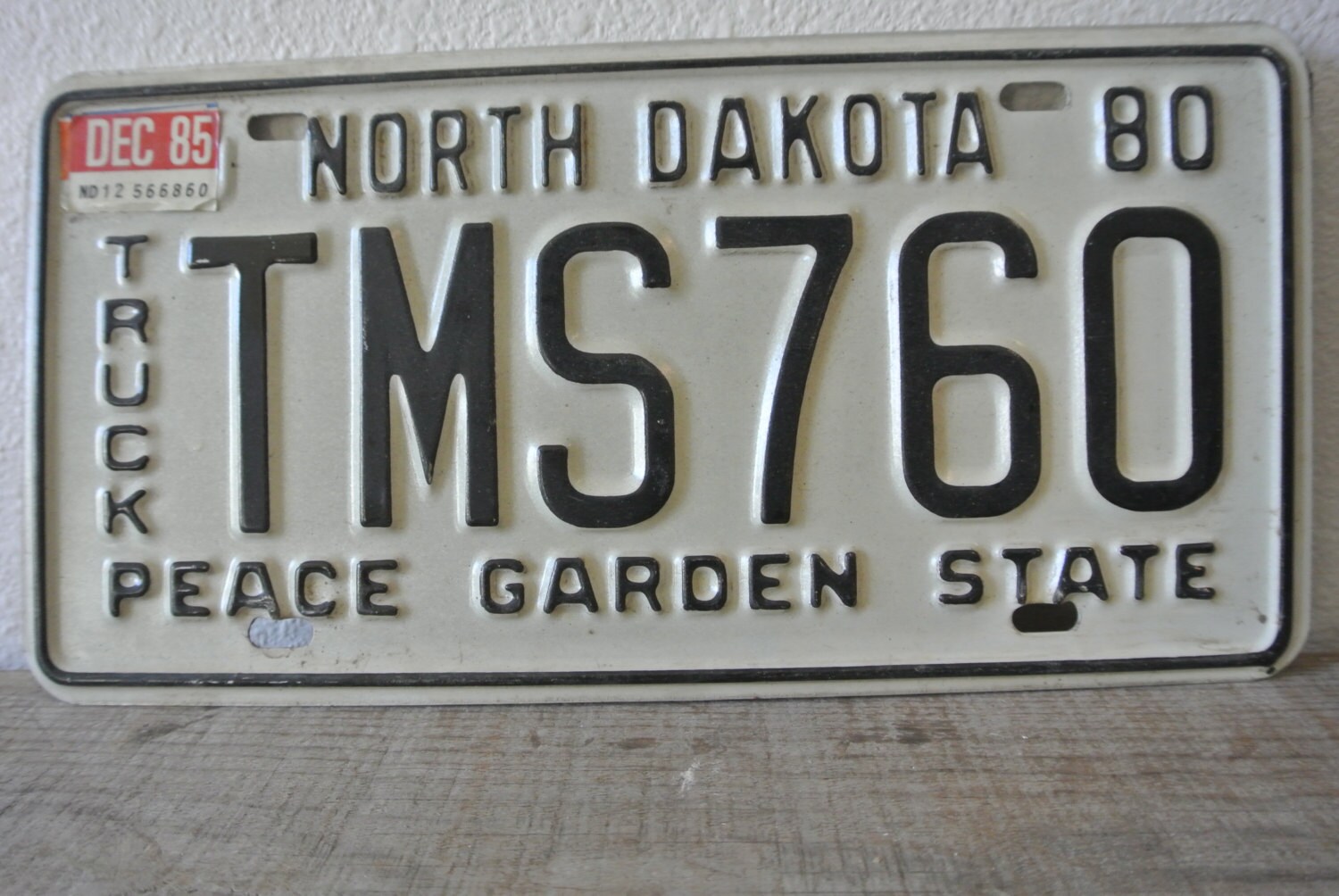 Vintage License Plate North Dakota License Plate White