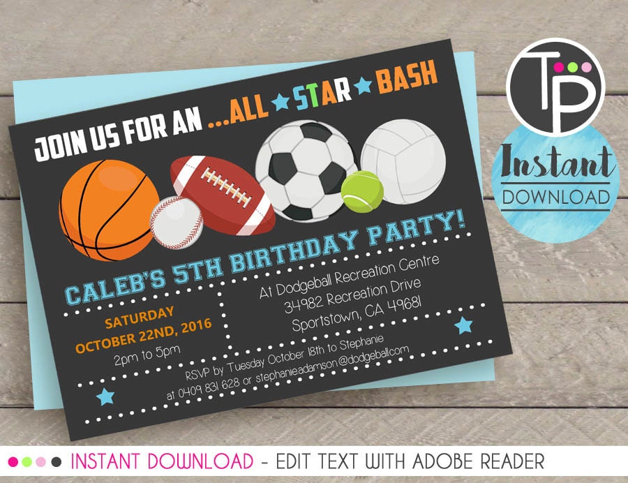 ALL STAR SPORTS Invitation Instant download Invitation Sport