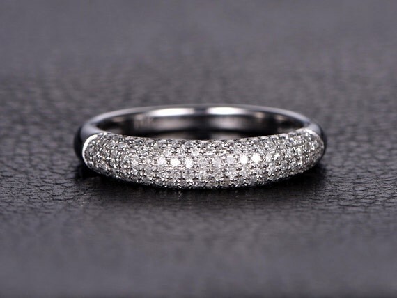 Cluster Diamond Ring Flared Super Half Diamond Pave Wedding
