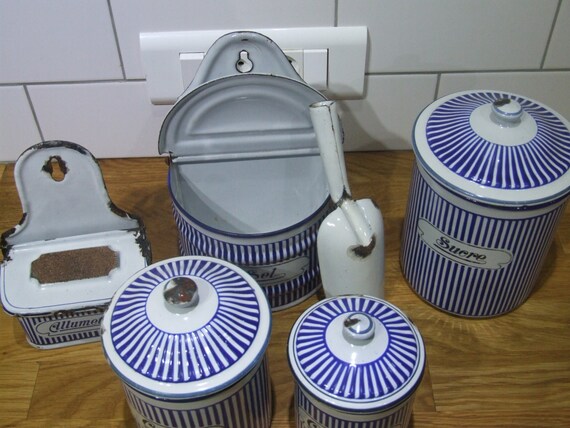 French Enameled Kitchen Canister Set // Enameled aluminet