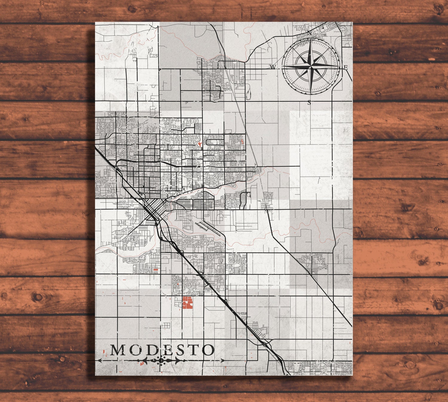 MODESTO California Vintage map Modesto City by NatalyBorichArt