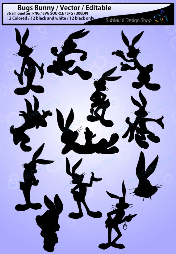 Items similar to Bugs bunny silhouette / Bugs Bunny / colored bugs ...