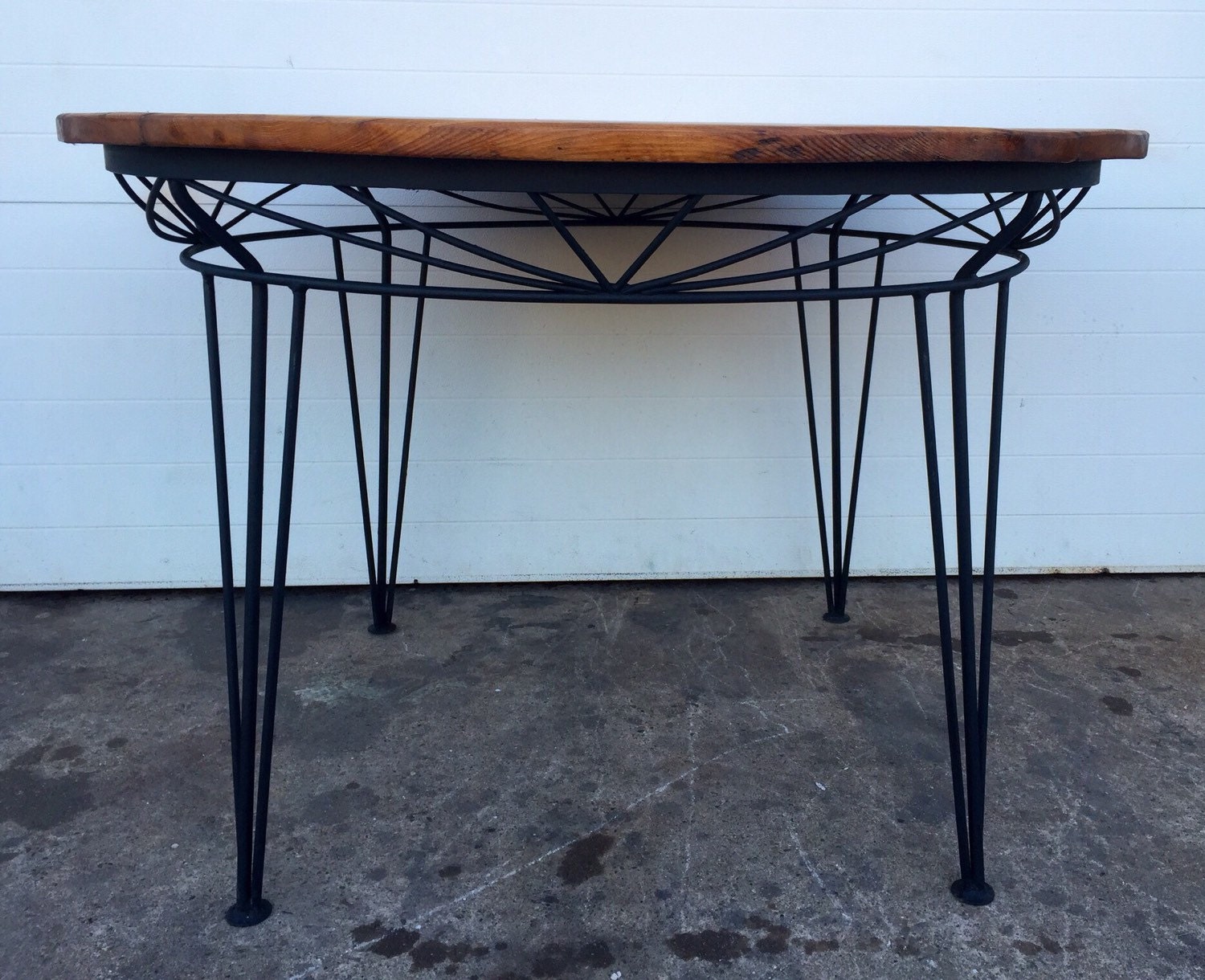 Mid Century Slatted Salterini Table with Iron Base – Haute Juice