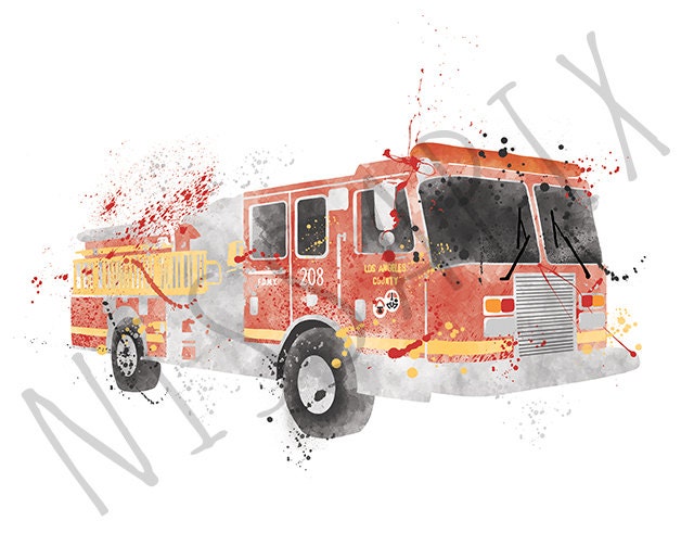 Illustration fire truck firefighters drawing art fdny by NissaPix