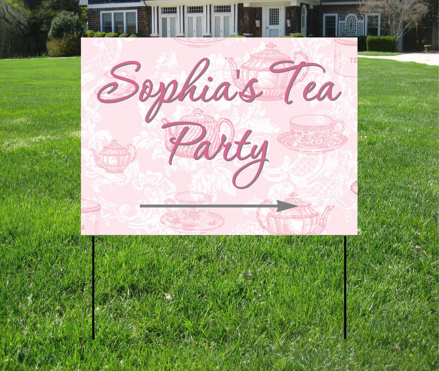 Tea Party Yard Signs Pink Vintage Birthday Yard Sign Custom