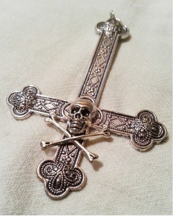 Skull and Bones Inverted Crucifix Pendant