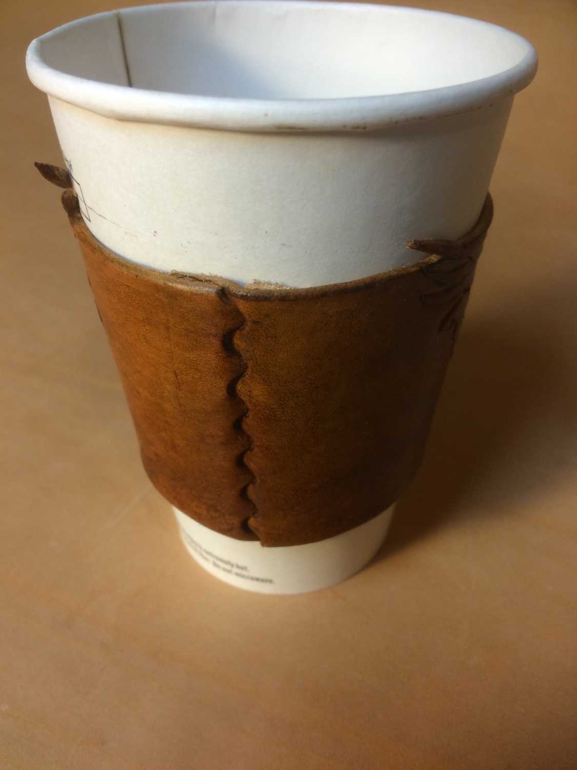 Custom Tooled leather coffee cup sleeve eagle design