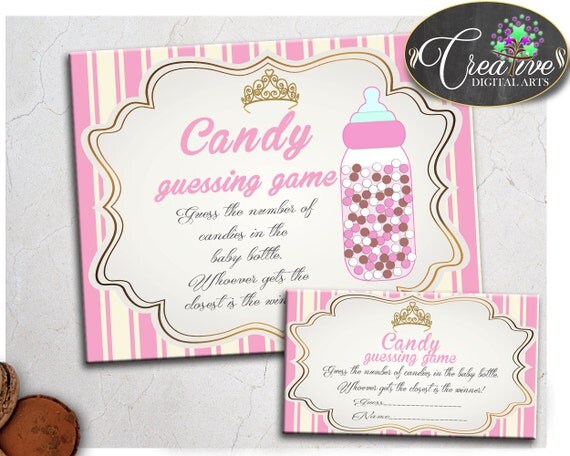 CANDY GUESSING GAME sign tickets, royal pink baby shower little ...