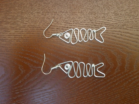 Wire wrapped fish earrings fish dangles silver fish